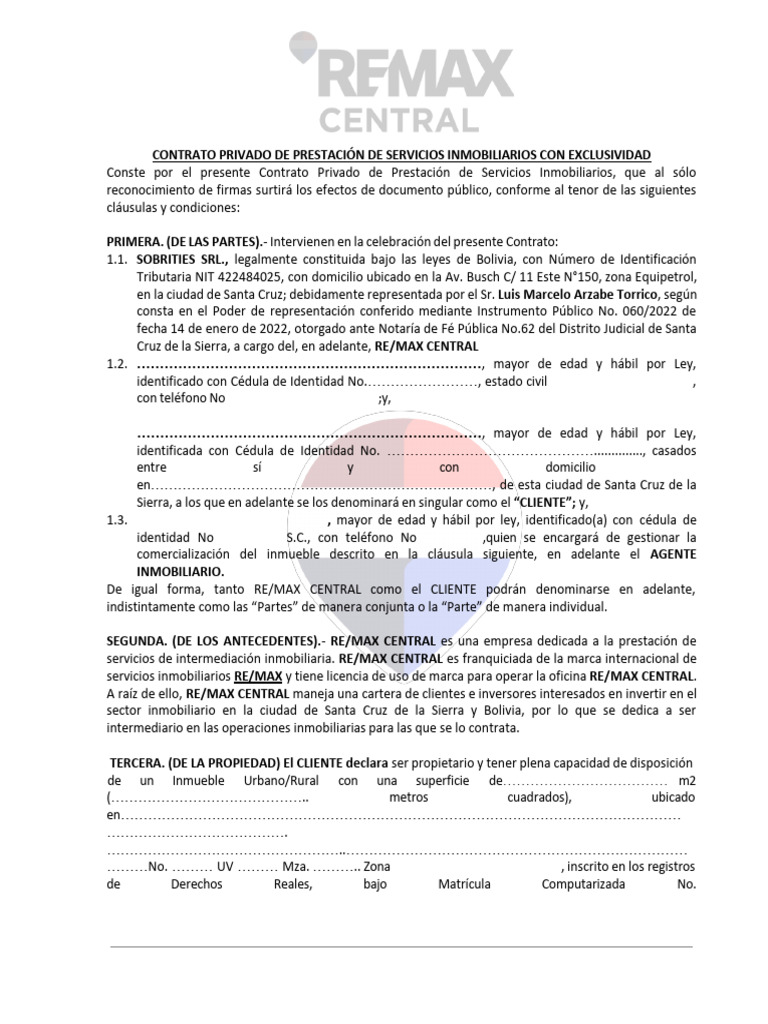 Modelo Cto. Venta Con Exclusividad | PDF