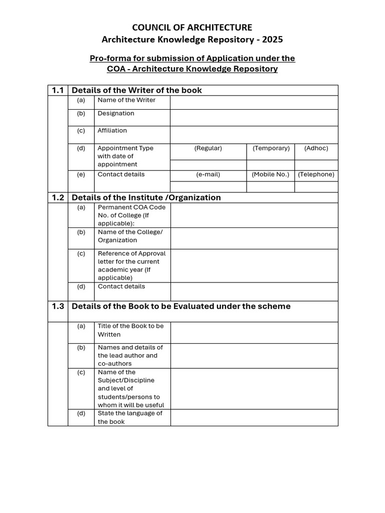COA Book Submission Pro-forma 2025 | PDF | Books | Intellectual ...