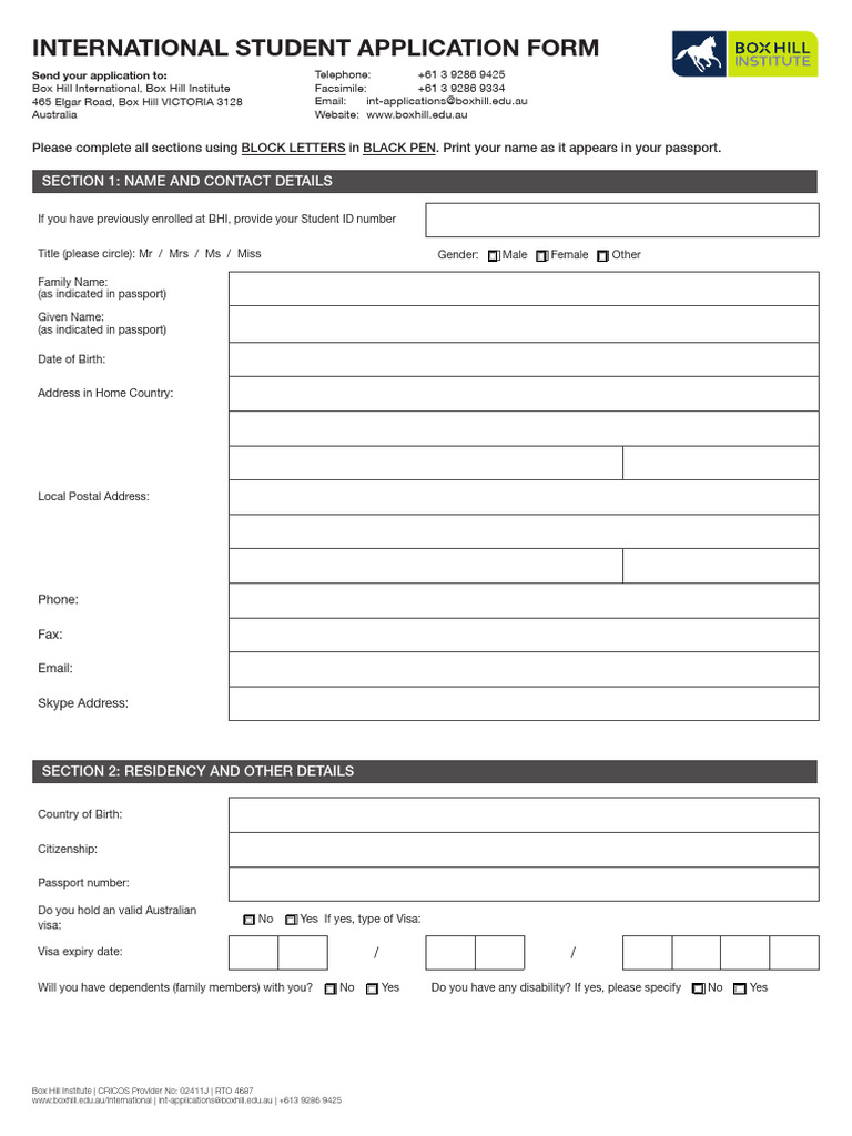 International Student Application Form | PDF | Travel Visa