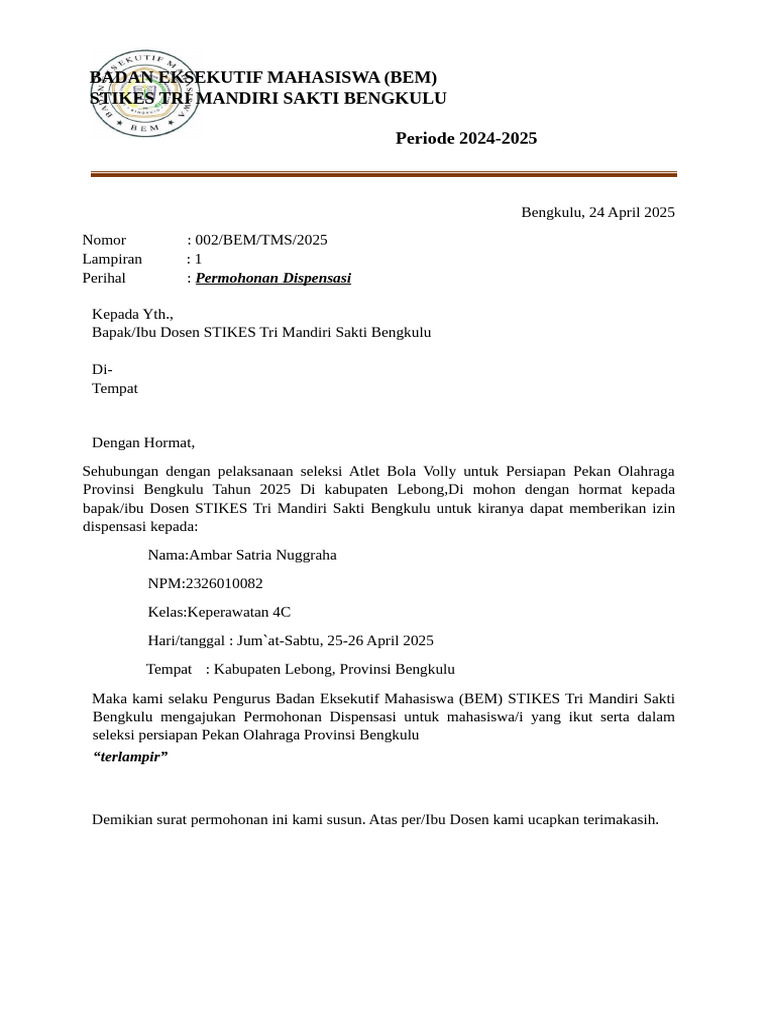 Surat Dispen | PDF