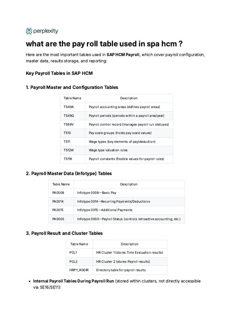 What Are The Pay Roll Table Used in Spa HCM | PDF | Payroll | Human ...