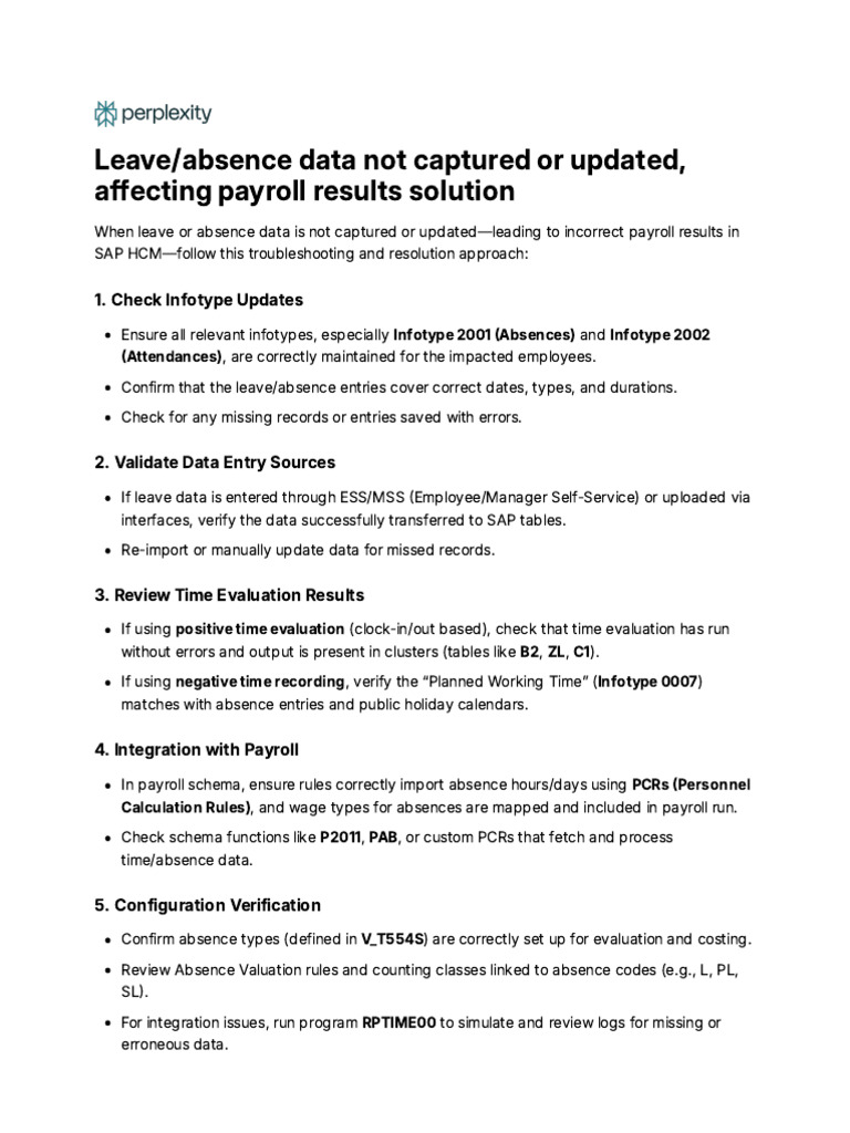 Resolving SAP HCM Absence Issues | PDF | Payroll | Information Science