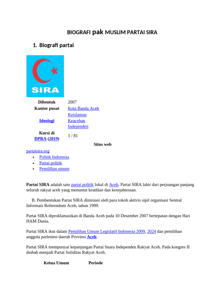 Biografi Pak Muslim Partai Sira | PDF