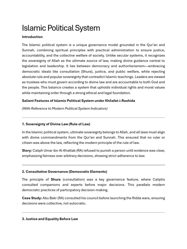 Salient Features of Islamic Political System Under Khalifa's | PDF ...