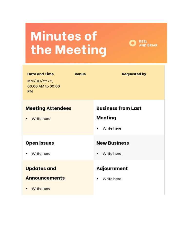Meeting Minutes Doc in Orange Pastel Yellow White Professional ...