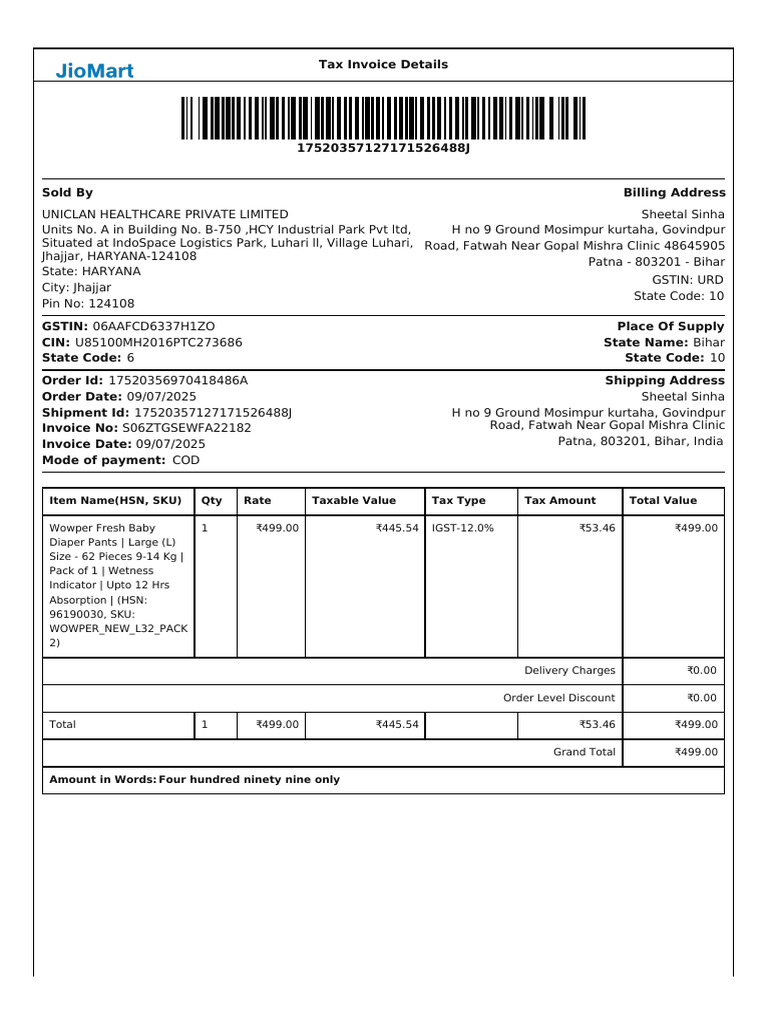 JioMart-Invoice-1752397127908 | PDF | Invoice | Payments