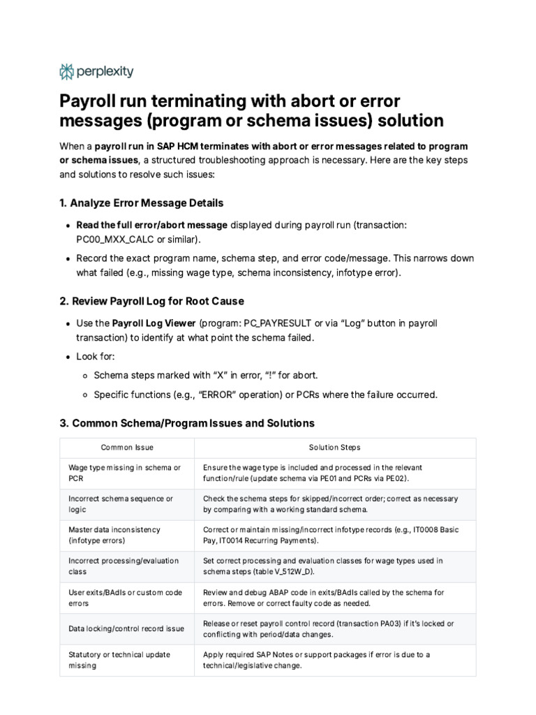 Payroll Run Terminating With Abort or Error Messag | PDF | Polymerase ...