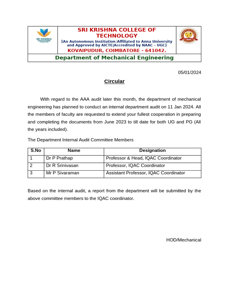 Internal Audit Schedule | PDF