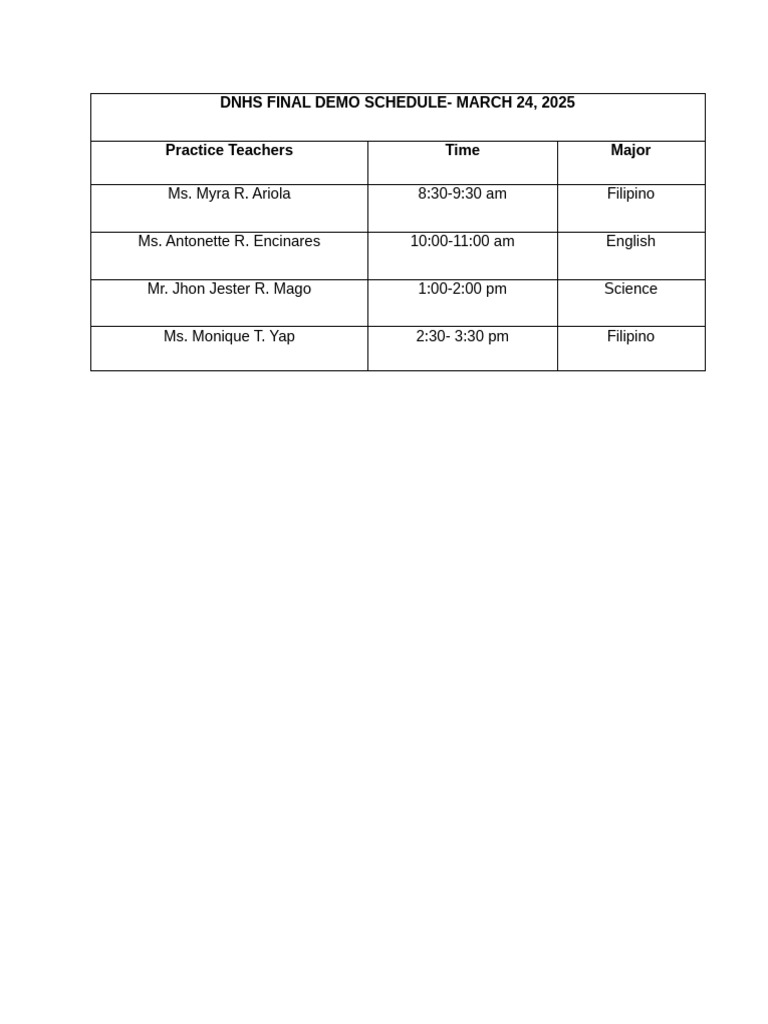 Dnhs Final Demo Schedule | PDF