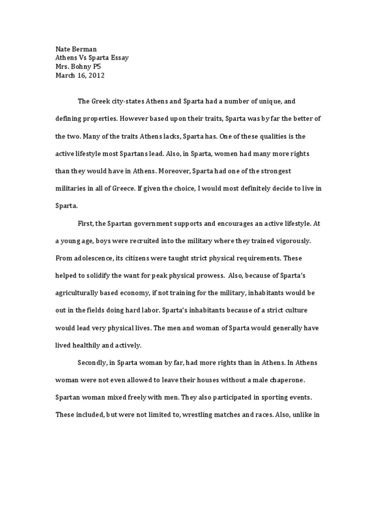 Sparta Vs Athens | PDF | Sparta | Ancient Greece