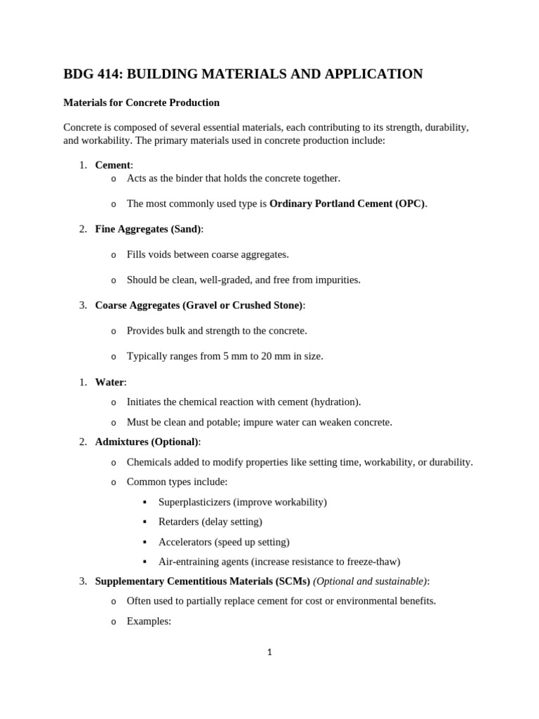 BDG 414 Note | PDF | Mortar (Masonry) | Lime (Material)