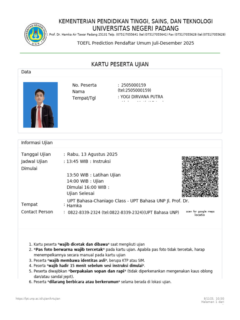 Kartu Ujian TOEFL | PDF