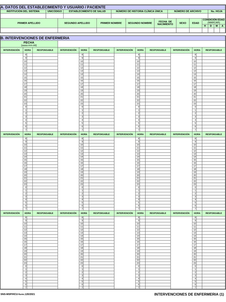 Sns-msp Hcu-Form.120 2021 Intervenciones de Enfermeria | PDF | Ciencias ...