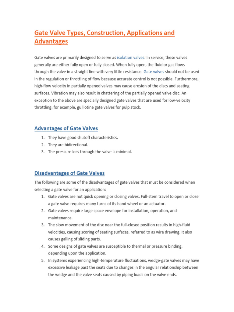 Gate Valve Types, Construction, Applications and Advantages | PDF ...