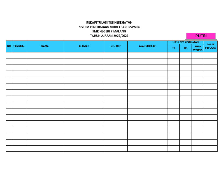 Rekap Tes Kesehatan SPMB SMK 7 Malang | PDF