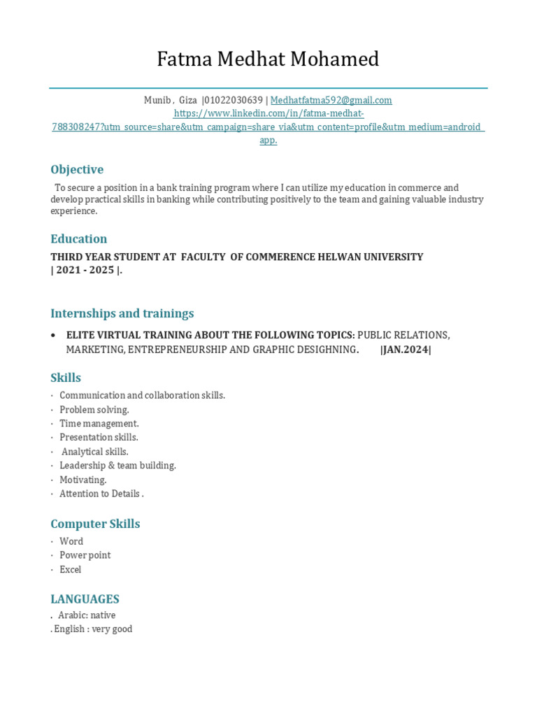 Fatma Medhat Mohamed - CV | PDF