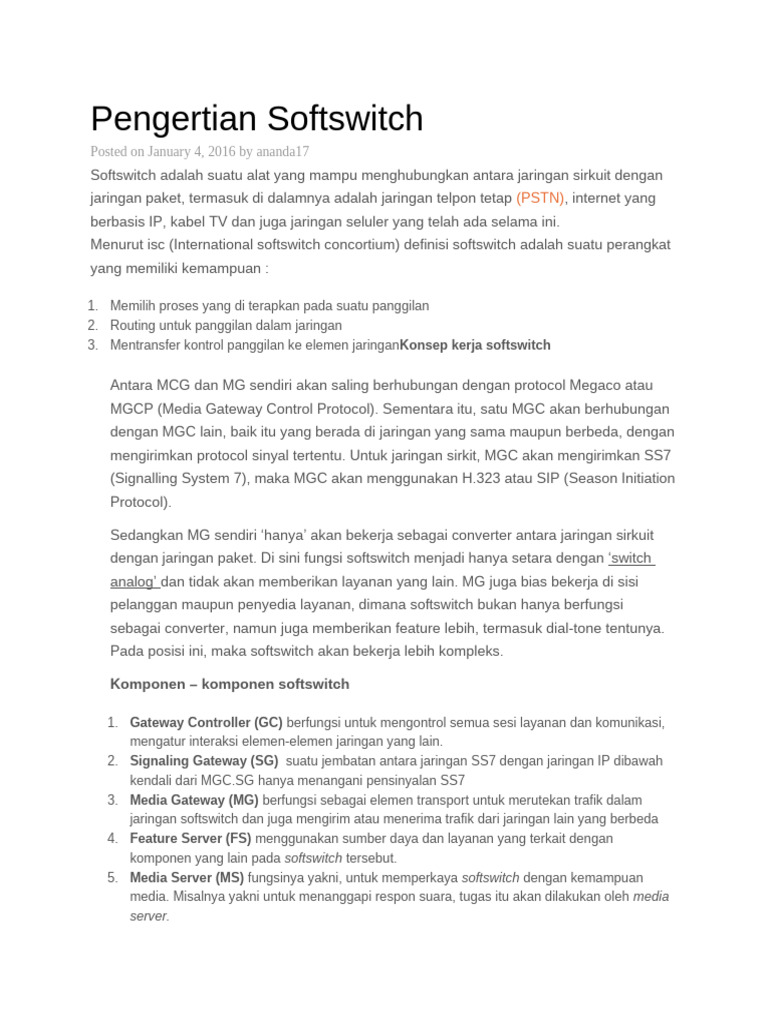 Pengertian dan Fungsi Softswitch | PDF