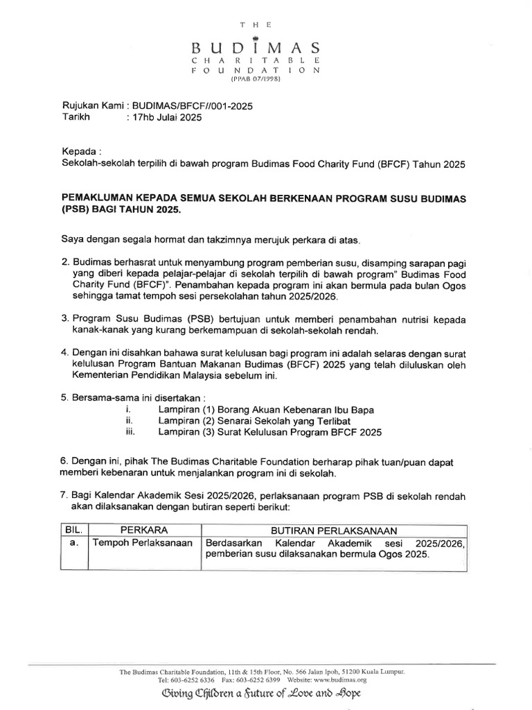 Surat Pemakluman Kepada Sekolah | PDF
