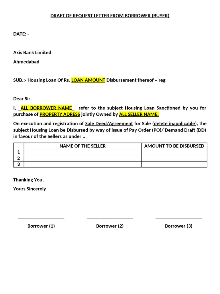Draft of Request Letter From Borrower | PDF