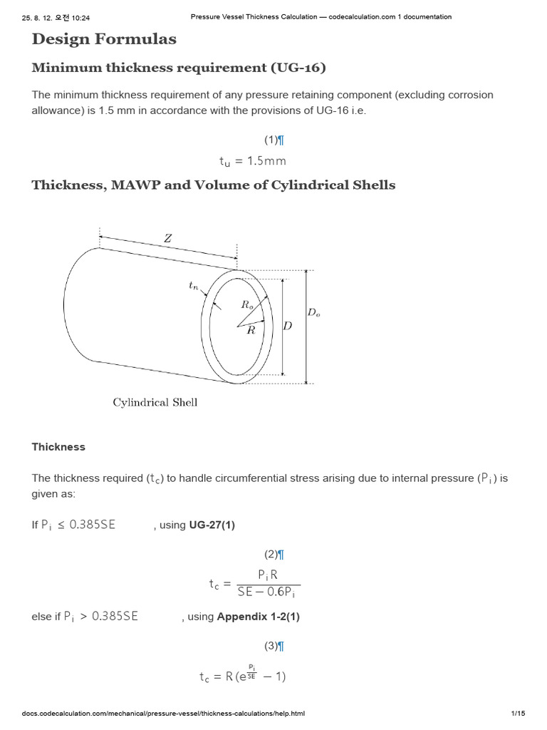 Pressure Vessel Thickness Calculation — Codecalculation.com 1 Documentation | PDF | Sphere ...