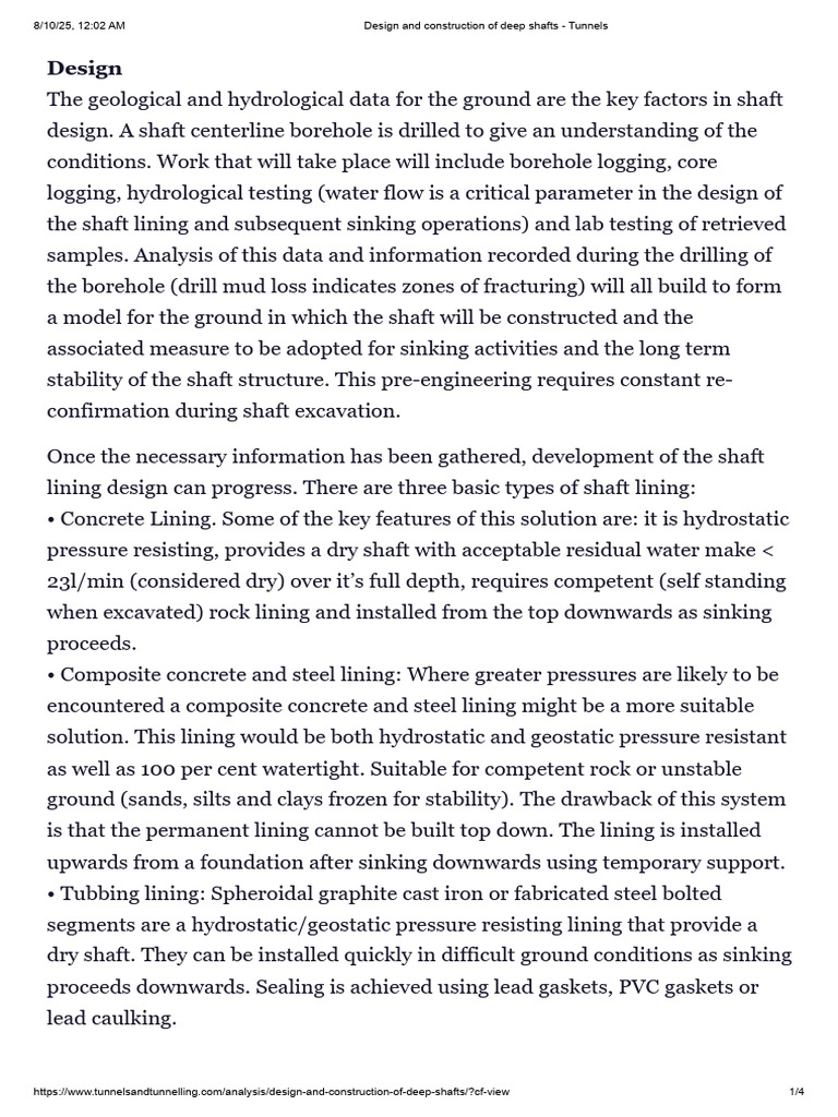 Deep Shaft Design and Construction Guide | PDF | Borehole | Earth Sciences