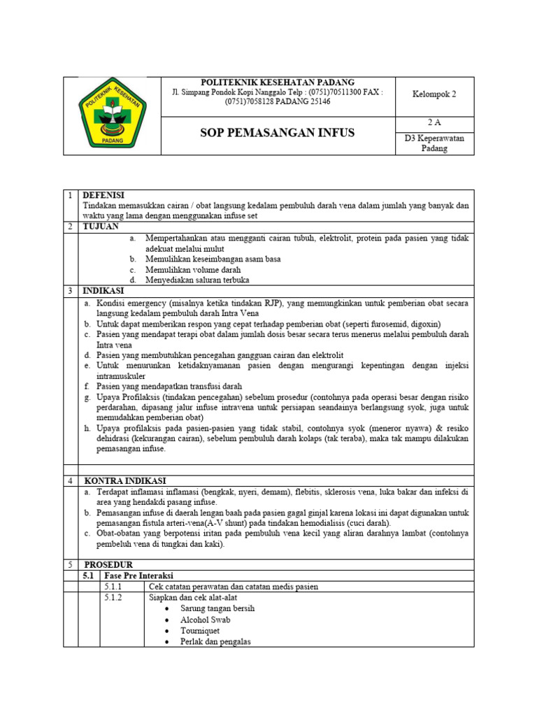 SOP Pemasangan Infus Kemenkes | PDF