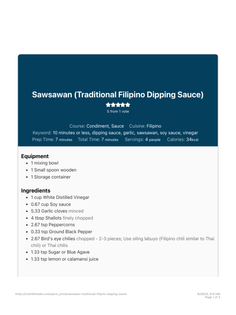Sawsawan: Filipino Dipping Sauce Recipe | PDF | Foods | Cuisine
