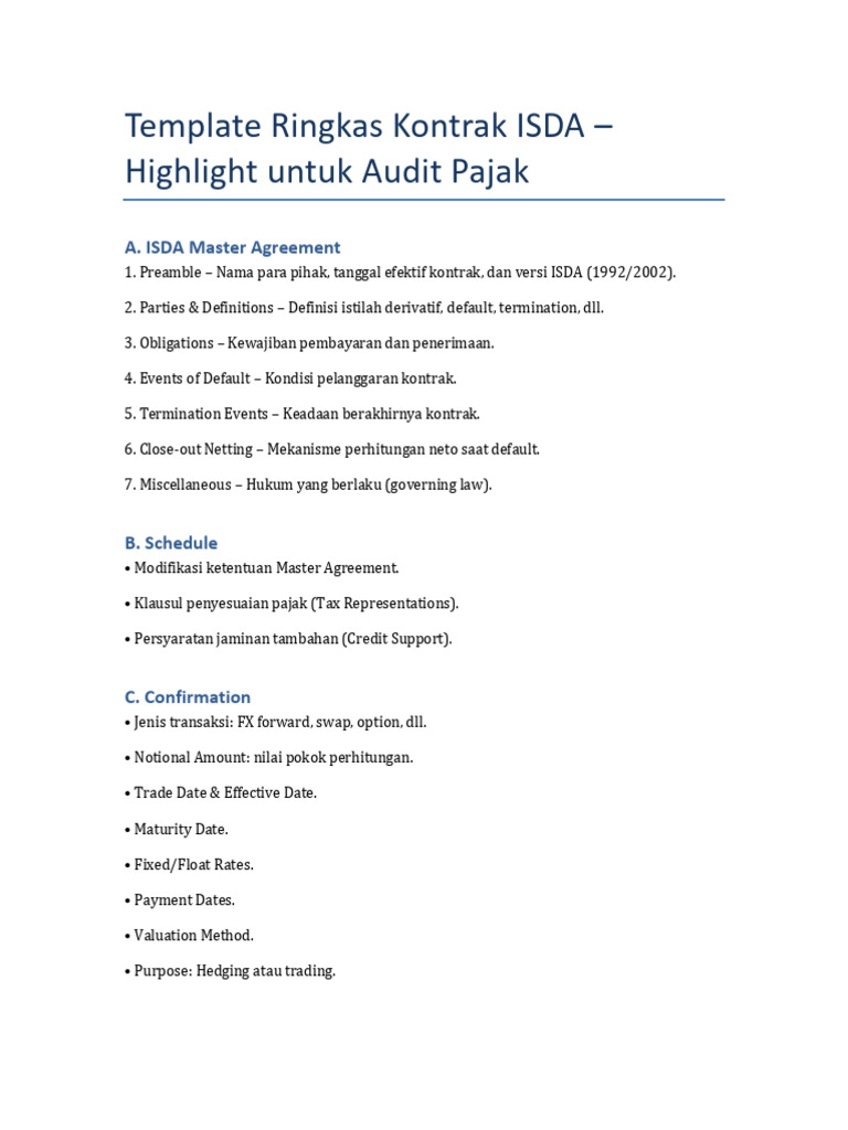 Kontrak ISDA: Panduan Audit Pajak | PDF