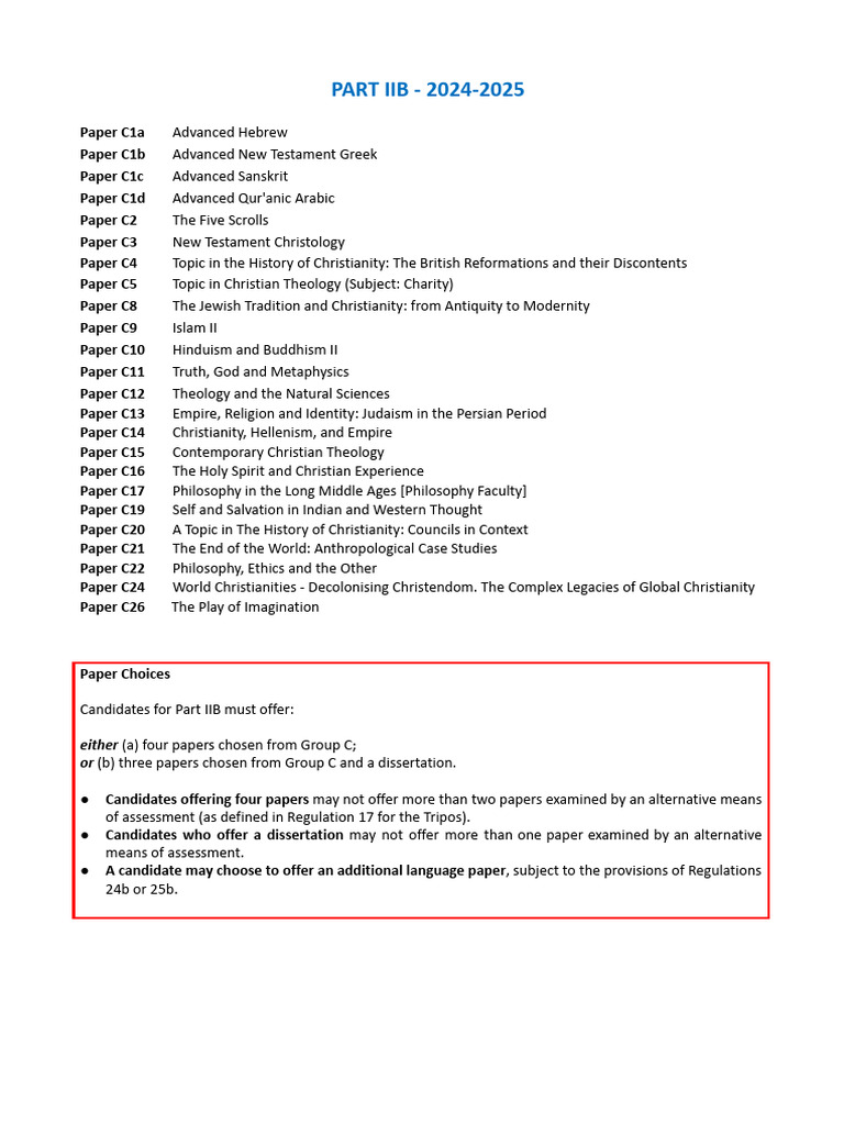 Part Iib Brief Paper Descriptions - 2024-25 | PDF | Theology | Christology