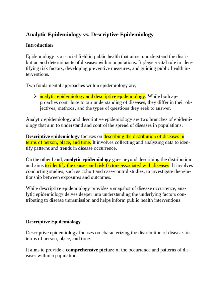 Comparing Analytic and Descriptive Epidemiology | PDF | Epidemiology ...