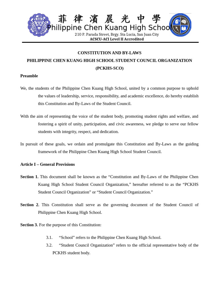 PCKHS Student Council Constitution and By-Laws | PDF | Impeachment ...