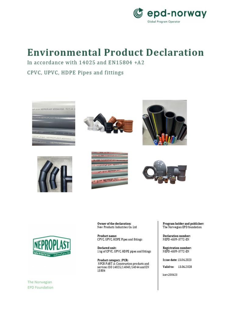 Neproplast Pipes and Fittings EPD | PDF | Life Cycle Assessment | Pipe ...