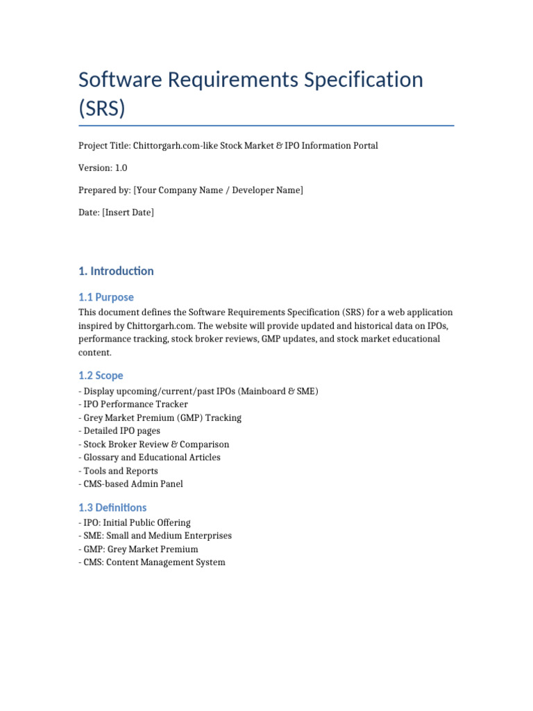 SRS Chittorgarh Clone | PDF