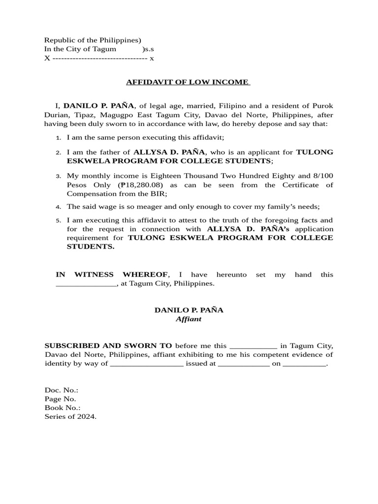 Affidavit of Low Income | PDF