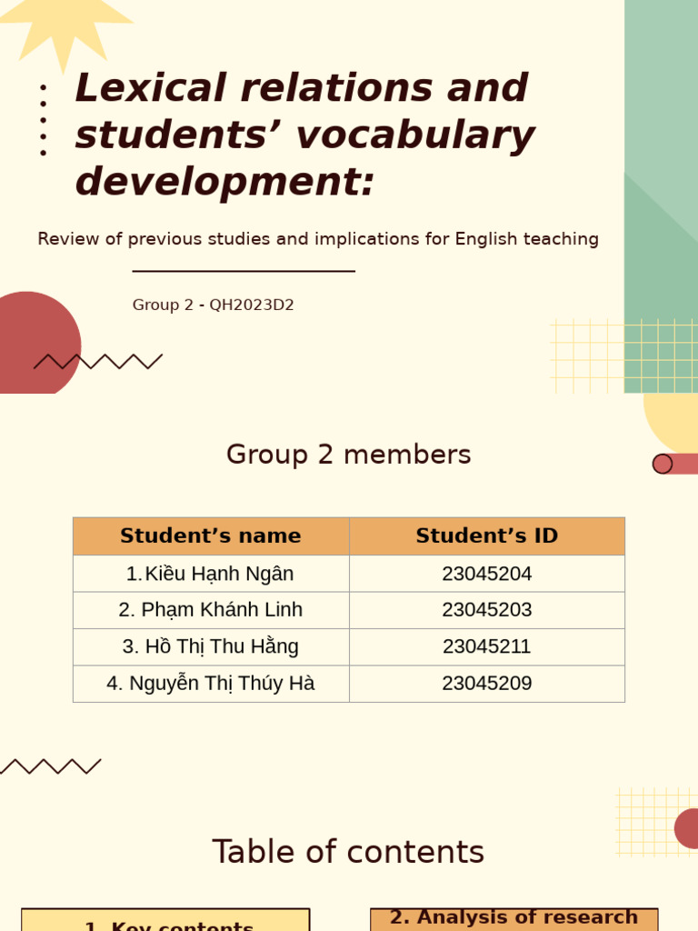 Lexical Relations in Vocabulary Development | PDF | Linguistics | Learning