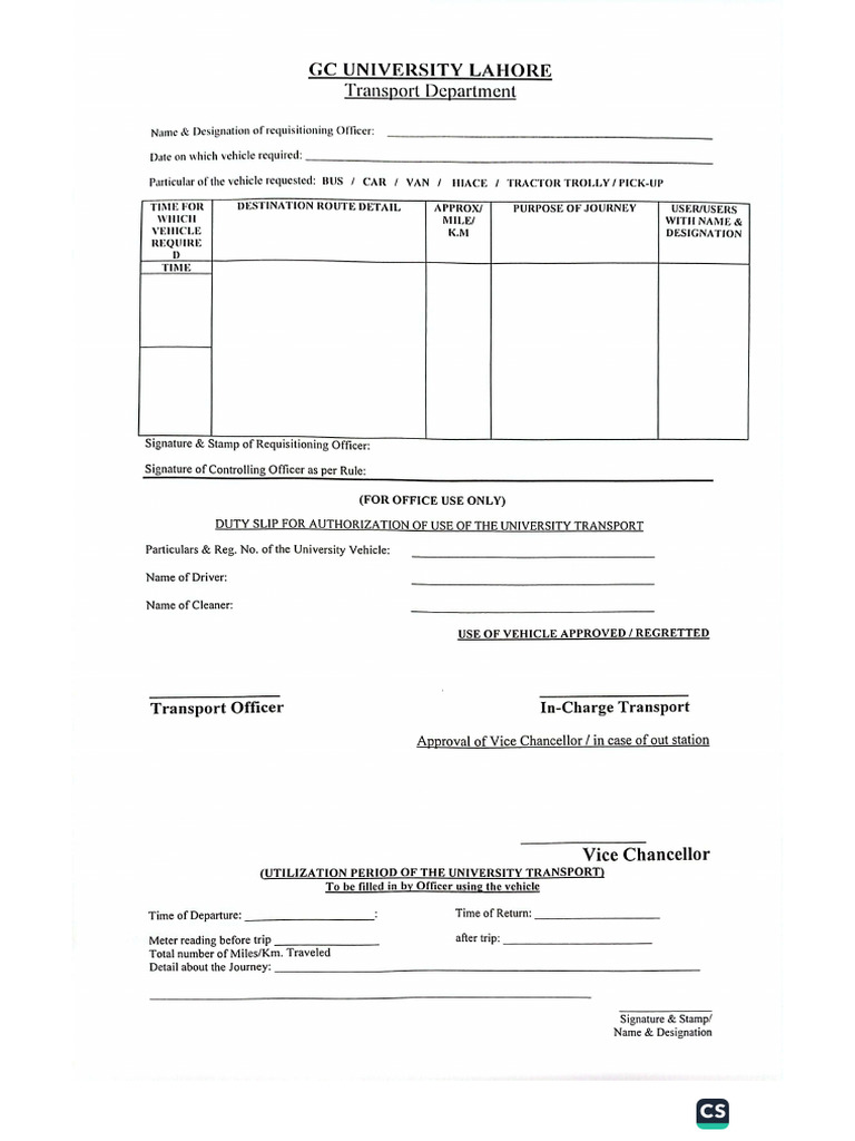 Transport Requisition Form | PDF