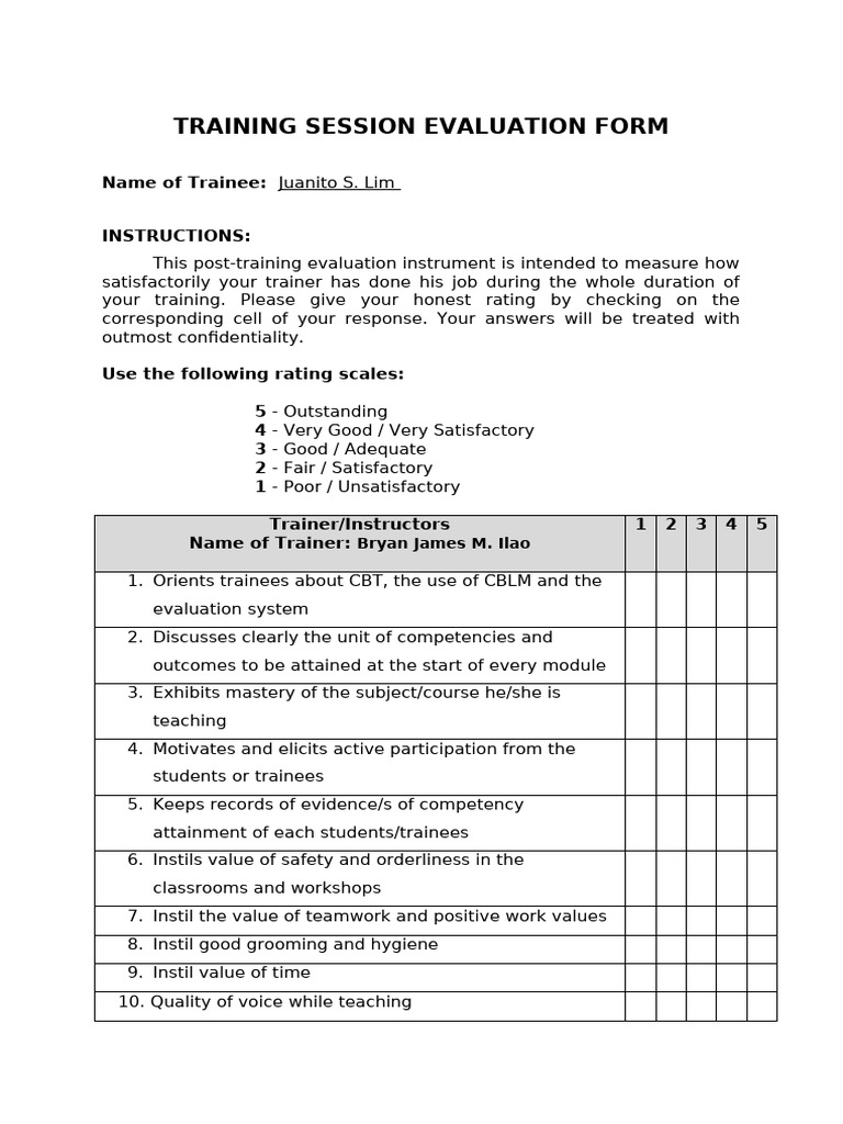 Training Session Evaluation Form | PDF | Learning | Education Theory