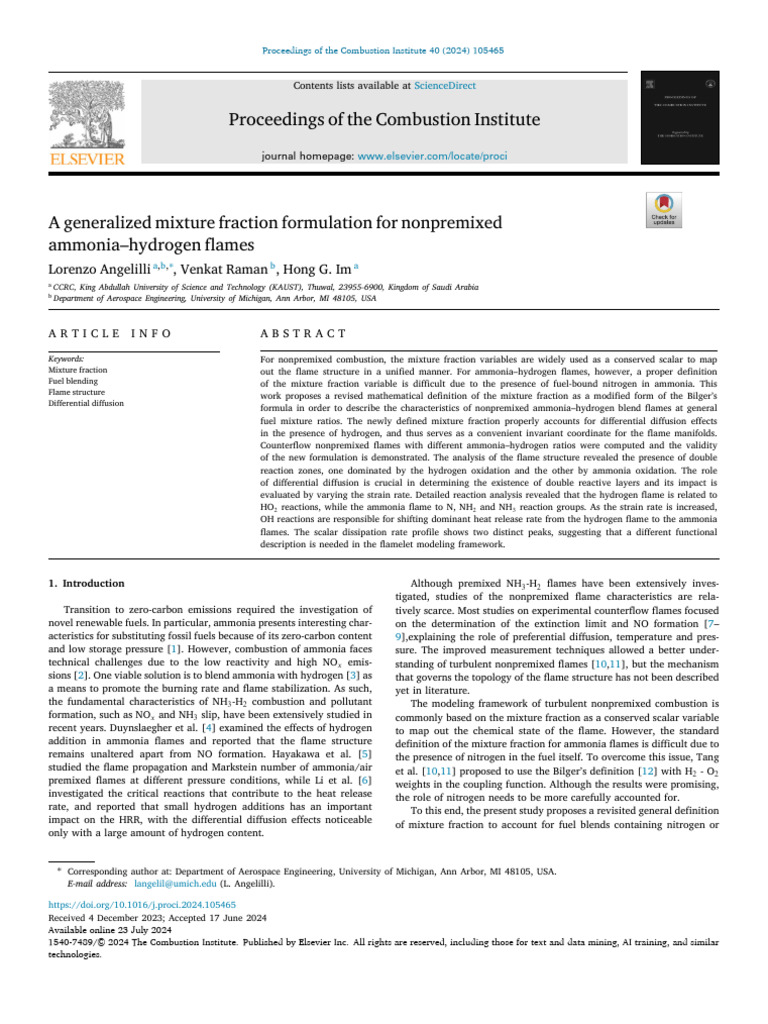 A Generalized Mixture Fraction Formulation For Nonpremixed Ammonia ...