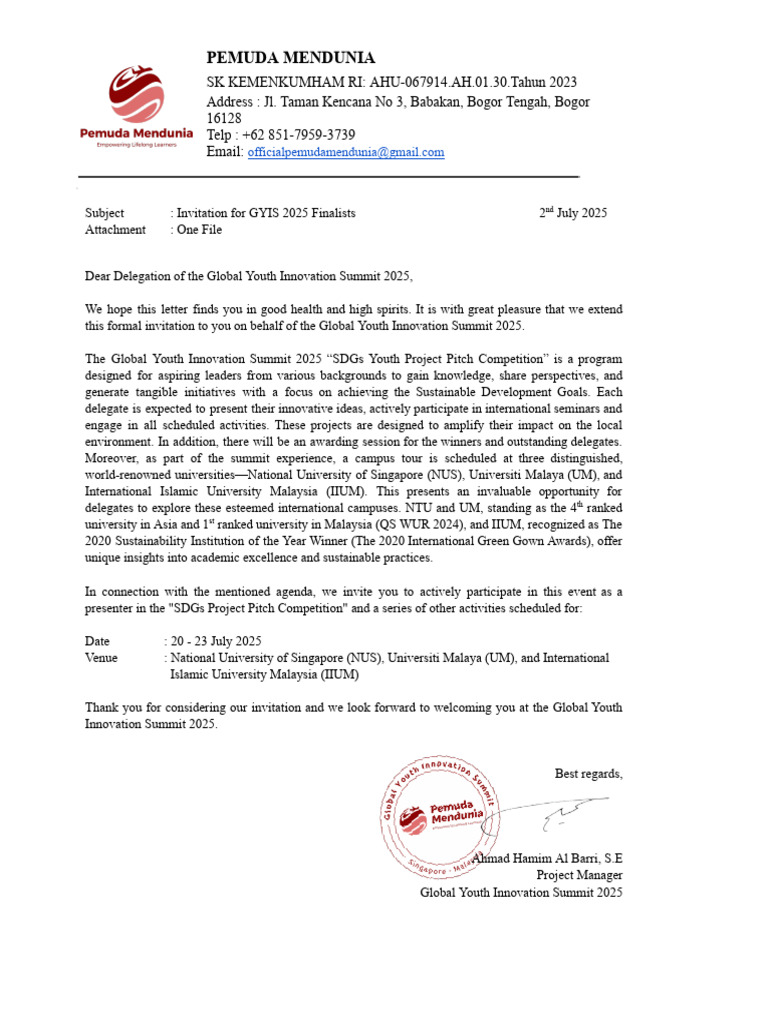 Invitation Letter For GYIS #9 2025 | PDF | Sustainable Development ...