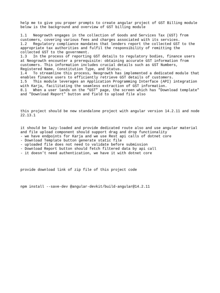 Prompts For Angular Project | PDF