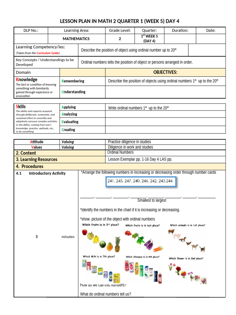 Co Math Ordinal Numbers | PDF | Knowledge | Learning