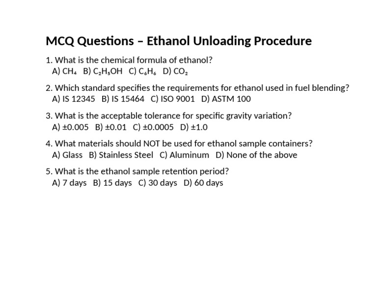 Ethanol Unloading MCQ White Page-1 | PDF