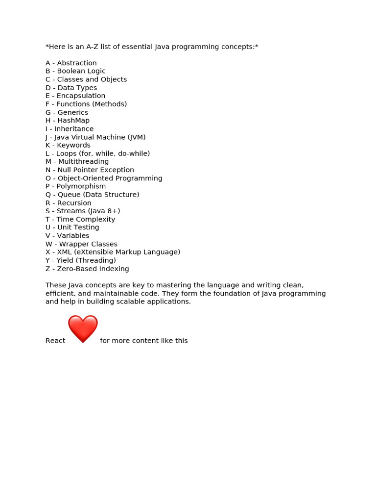 A-Z List of Essential Java Programming Concepts | PDF