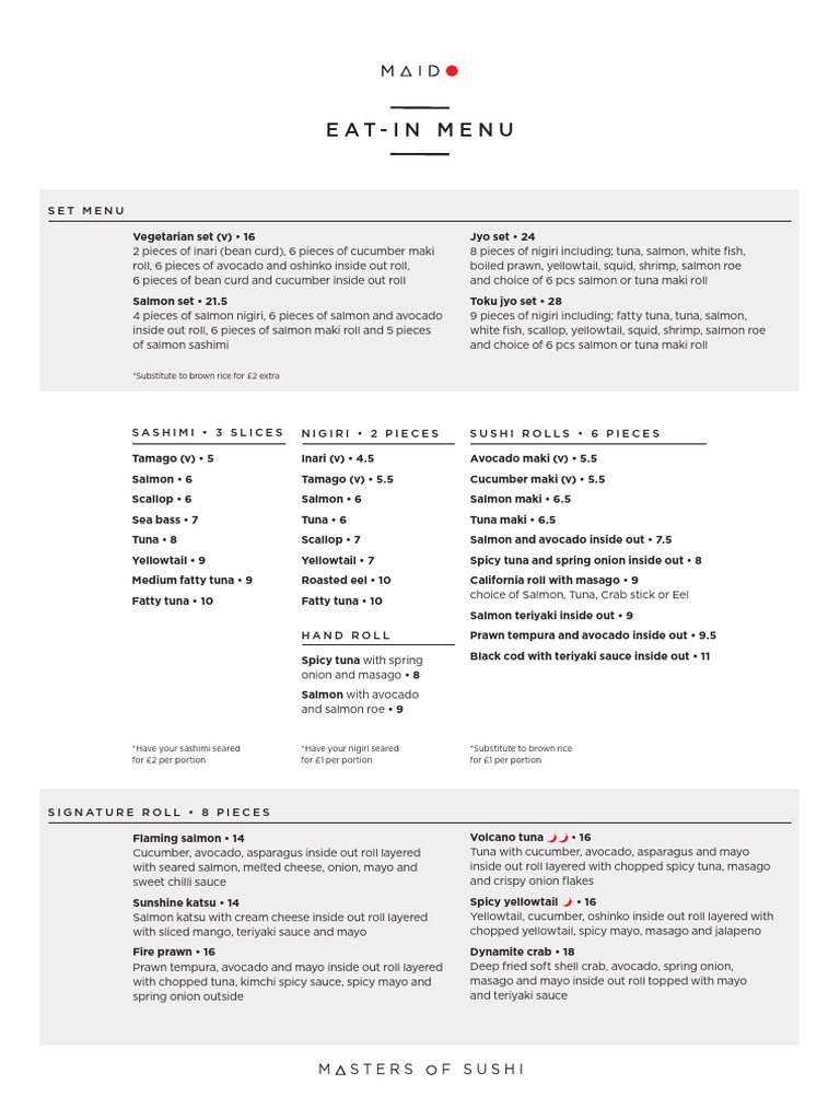 Robata Jyo Menu Prices 2024 | PDF | Sushi | Foods
