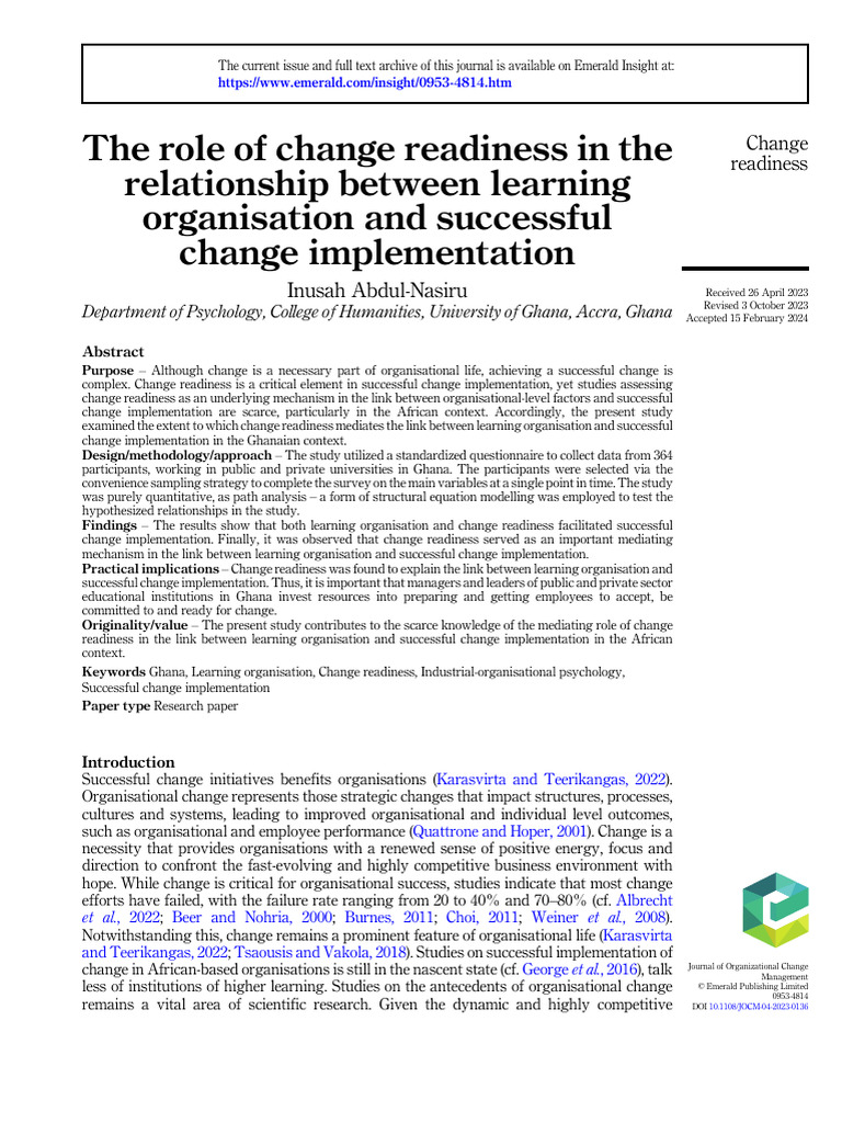 The Role of Change Readiness in The | PDF | Learning | Cognition