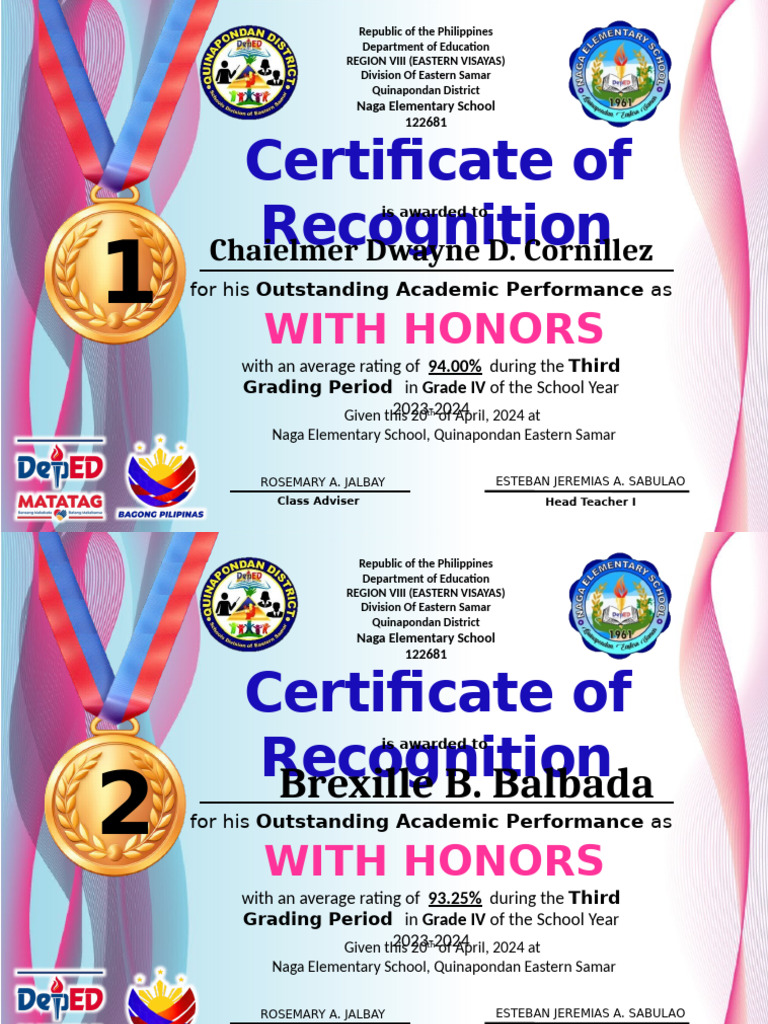 3RD Quarter Recognition Certificates #8 | PDF | Public Administration ...