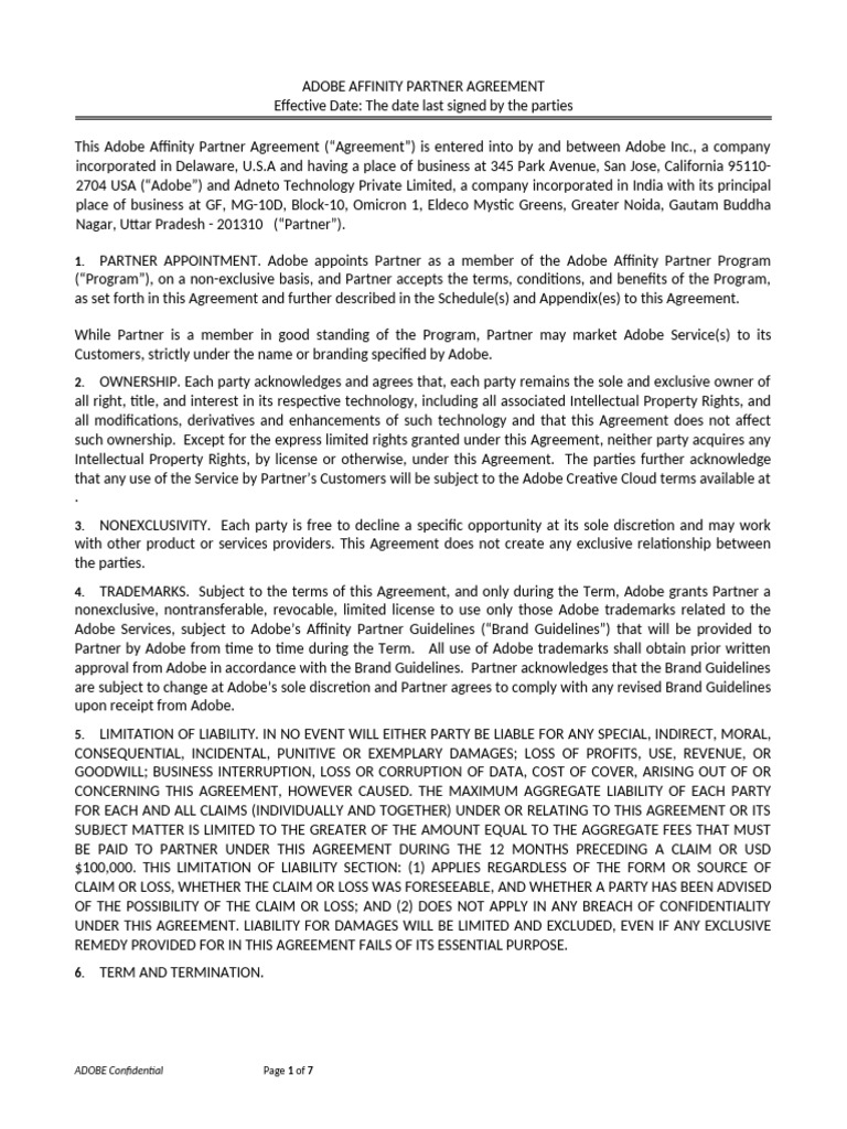 Vetted Adobe Affinity Partner Agreement | PDF | Arbitration | Trade Secret