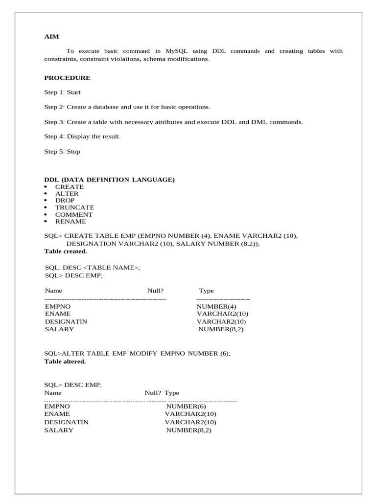 MySQL DDL Commands and Table Management | PDF | Programming Paradigms | Software Design