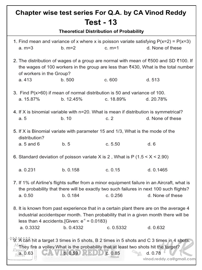 Probability and Statistics Quiz Questions | PDF | Standard Deviation ...
