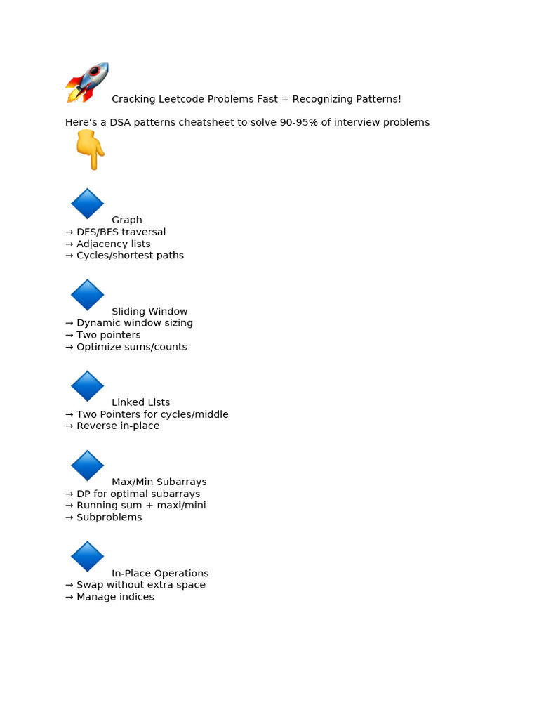 DSA Patterns Cheatsheet To Solve 90-95% of Interview Problems? | PDF
